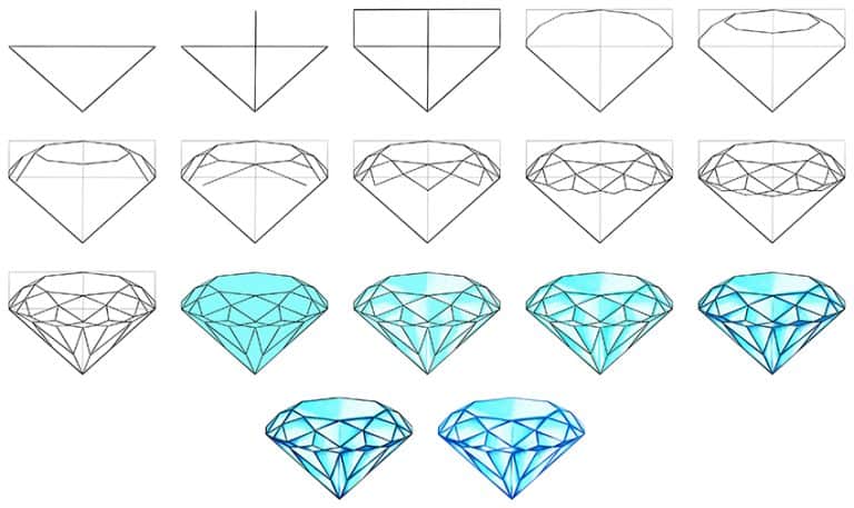 How to Draw a Diamond - Easy 3D Gemstone Drawing Tutorial
